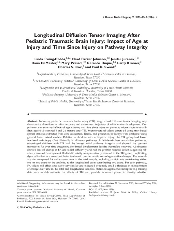 (PDF) Longitudinal diffusion tensor imaging after pediatric traumatic ...