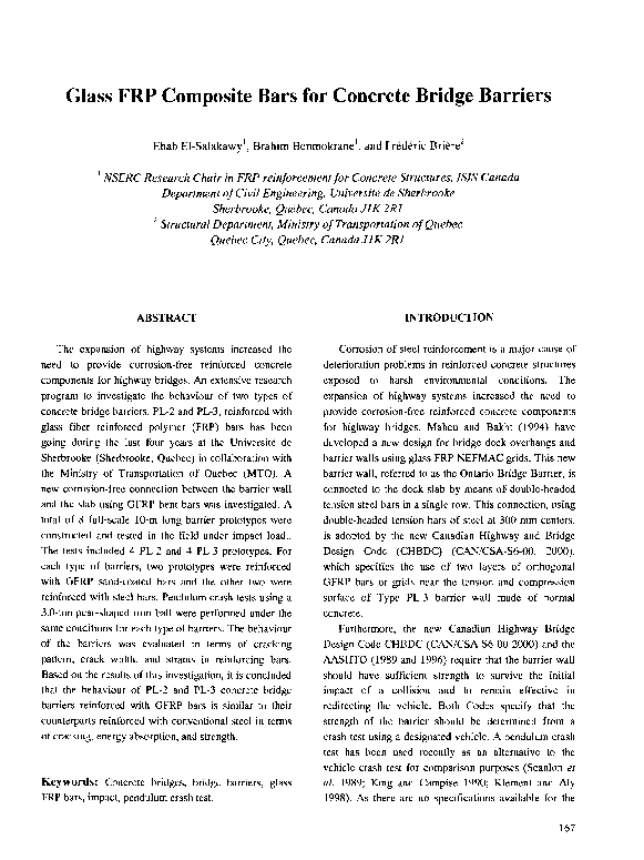 (PDF) Glass FRP Composite Bars for Concrete Bridge Barriers