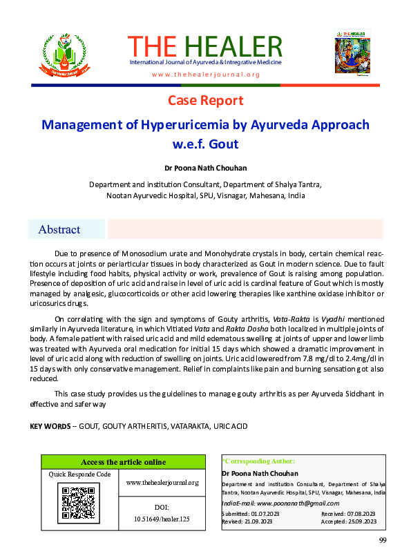 (PDF) Management of Hyperuricemia By Ayurveda Approach w.e.f. Gout