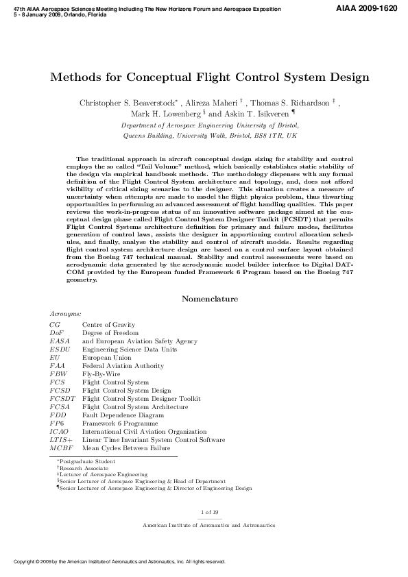 (PDF) Methods for Conceptual Flight Control System Design