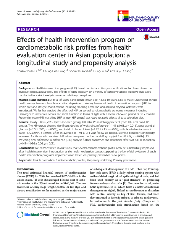 (PDF) Effects of health intervention program on cardiometabolic risk ...