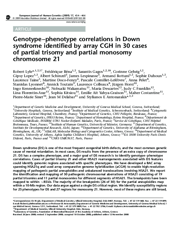 (PDF) Genotype–phenotype correlations in Down syndrome identified by ...