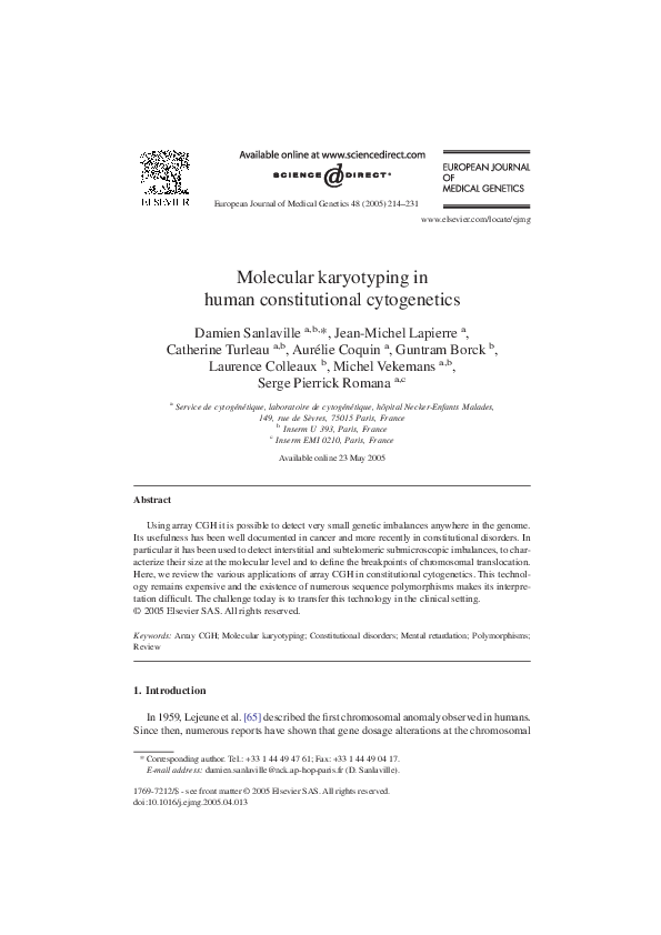 (PDF) Molecular karyotyping in human constitutional cytogenetics