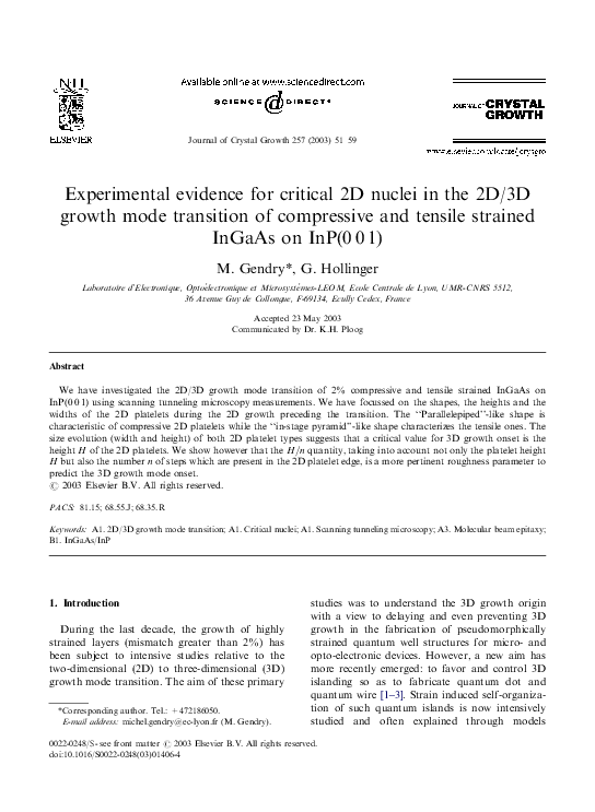 (PDF) Experimental evidence for critical 2D nuclei in the 2D/3D growth mode transition of ...