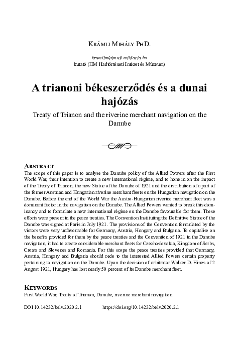 (PDF) A trianoni békeszerződés és a dunai hajózás