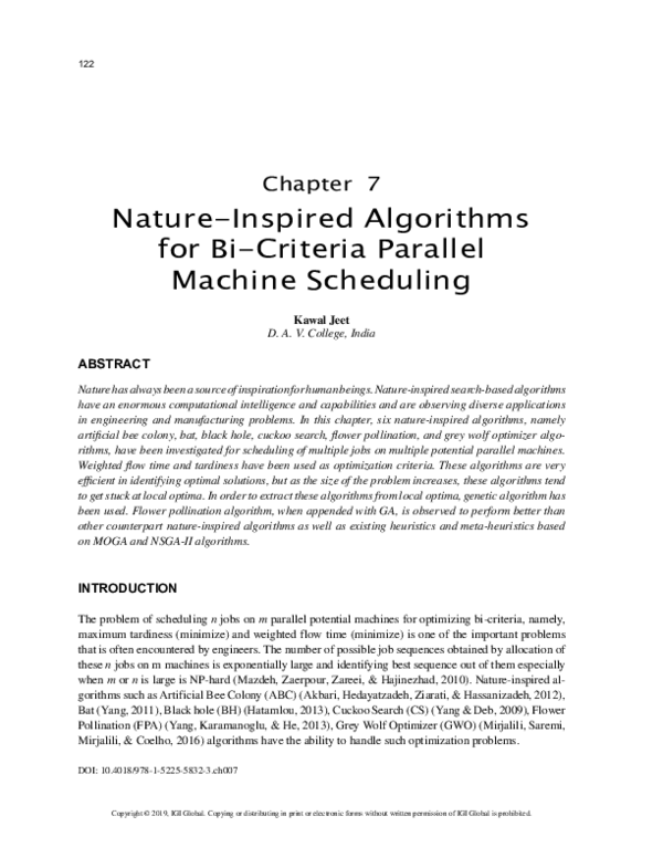 (PDF) Nature-Inspired Algorithms for Bi-Criteria Parallel Machine Scheduling | Kawal Jeet ...