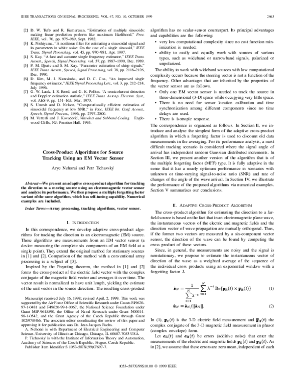 Pdf Cross Product Algorithms For Source Tracking Using An Em Vector Sensor