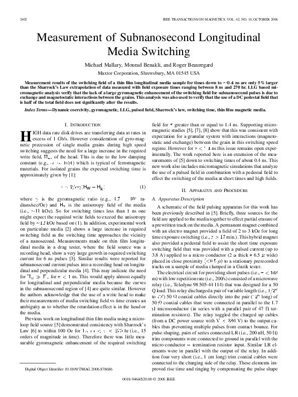 (PDF) Measurement of Subnanosecond Longitudinal Media Switching