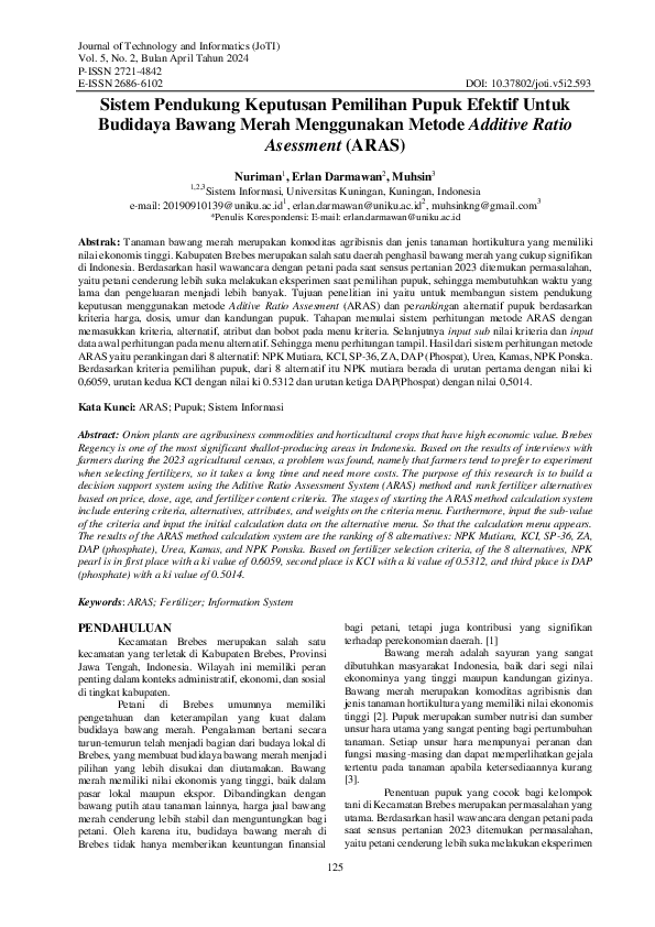 (PDF) Sistem Pendukung Keputusan Pemilihan Pupuk Efektif Untuk Budidaya Bawang Merah di ...