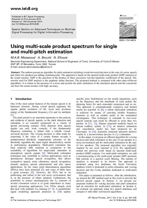 (PDF) Using multi-scale product spectrum for single and multi-pitch estimation
