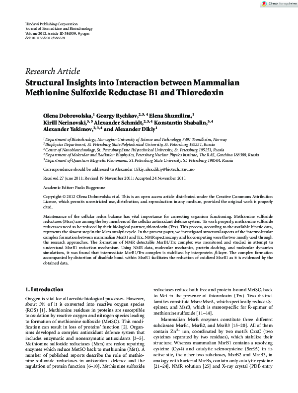 (PDF) Structural Insights into Interaction between Mammalian Methionine ...