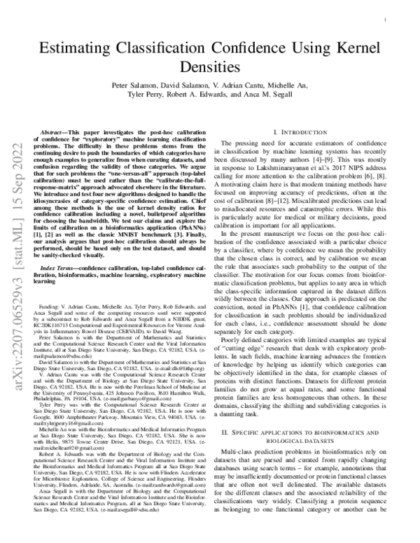 (PDF) Estimating Classification Confidence Using Kernel Densities