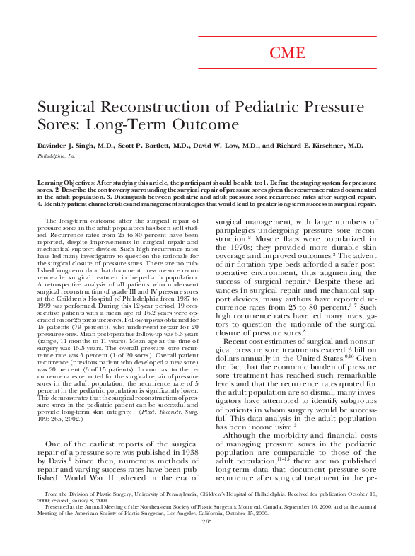 (PDF) Surgical Reconstruction of Pediatric Pressure Sores
