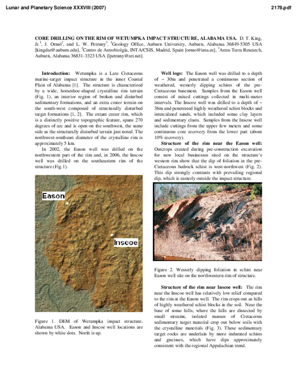 (PDF) Core Drilling on the Rim of Wetumpka Impact Structure, Alabama ...