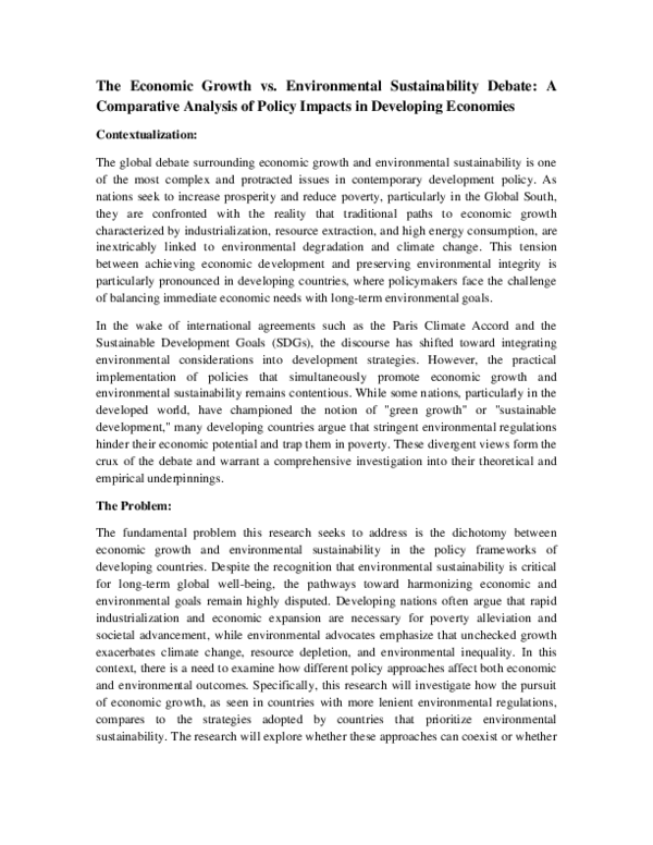 (PDF) The Economic Growth vs. Environmental Sustainability Debate: A ...