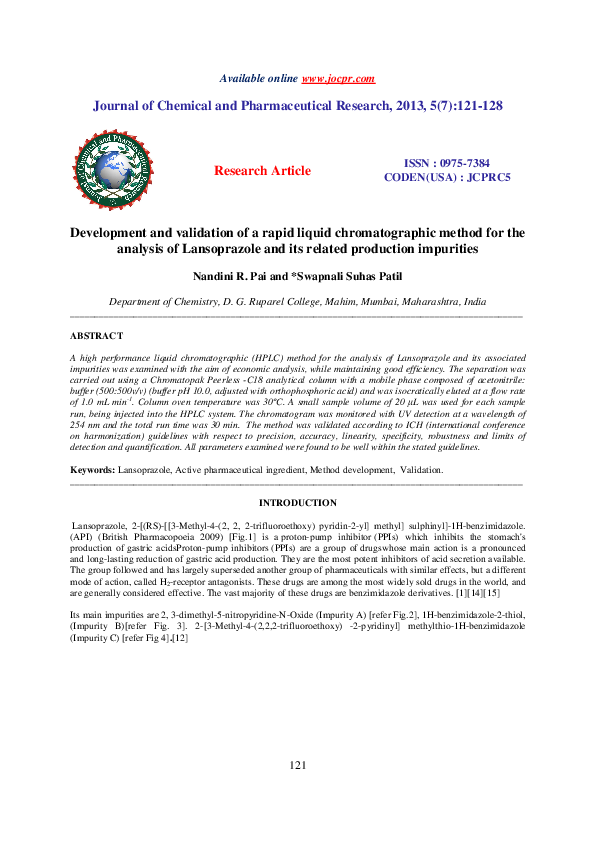(PDF) Development and validation of a rapid liquid chromatographic method for the analysis of ...