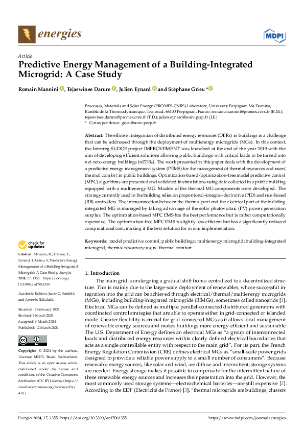 (PDF) Predictive Energy Management of a Building-Integrated Microgrid: A Case Study
