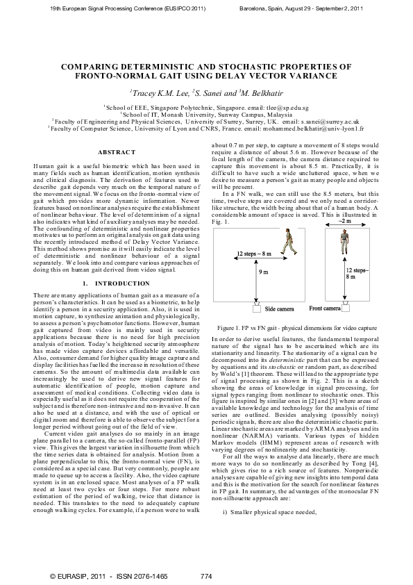 (PDF) Comparing Deterministic And Stochastic Properties Of Fronto-Normal Gait Using Delay Vector ...