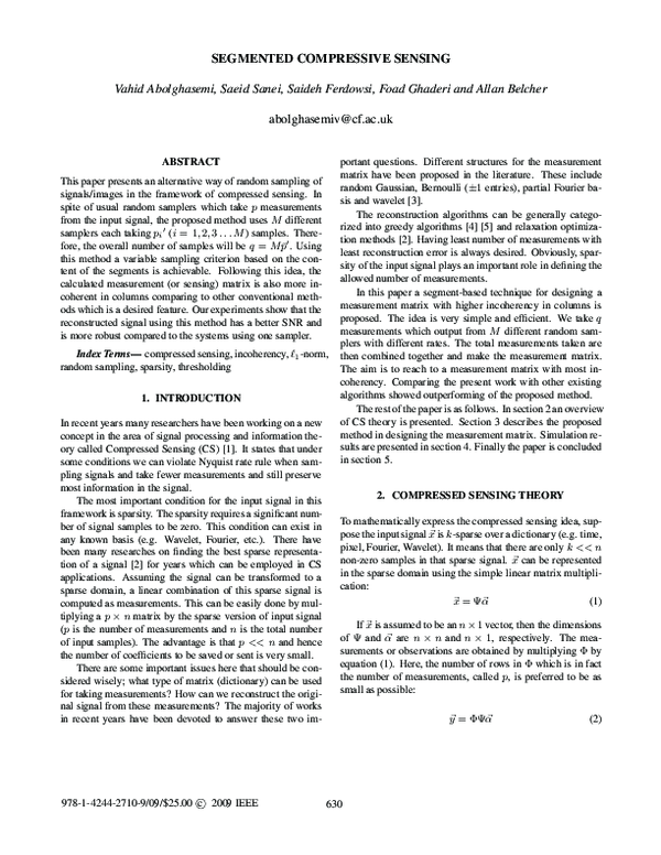(PDF) Segmented compressive sensing