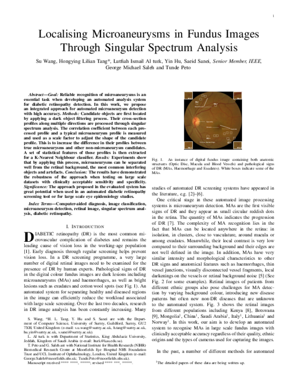 (PDF) Localizing Microaneurysms in Fundus Images Through Singular Spectrum Analysis