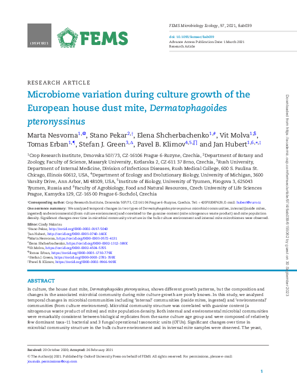 (PDF) Microbiome variation during culture growth of the European house ...