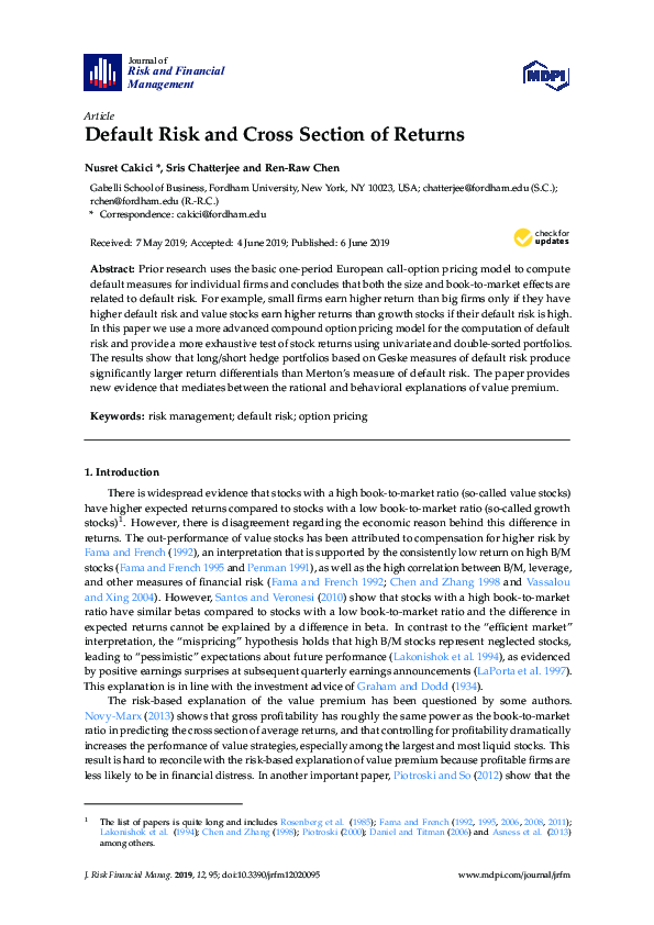 (PDF) Default Risk and Cross Section of Returns
