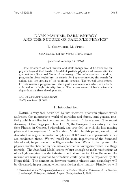 (PDF) Dark Matter, Dark Energy and the Future of Particle Physics