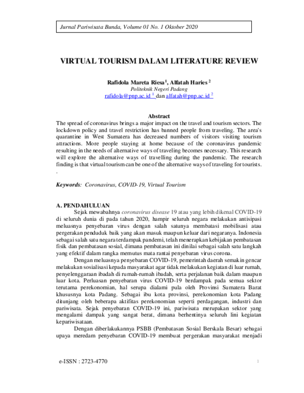 (PDF) Virtual Tourism Dalam Literature Review