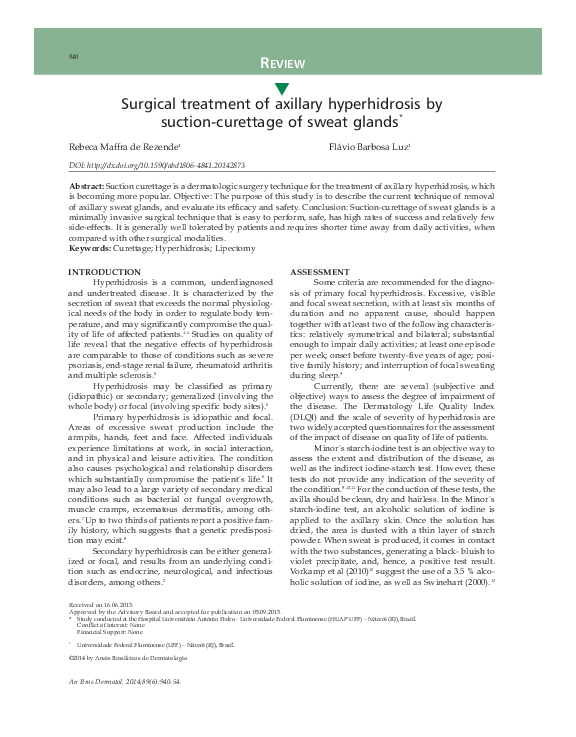 (PDF) Surgical treatment of axillary hyperhidrosis by suction-curettage ...