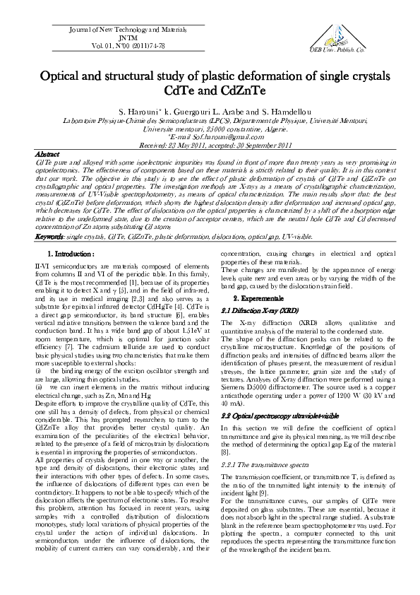 (PDF) Optical and structural study of plastic deformation of single ...