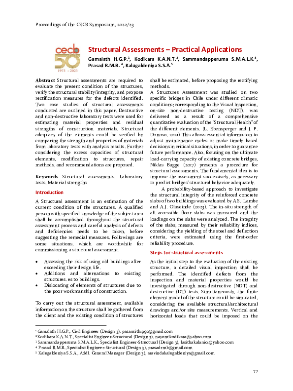(PDF) Structural Assessments -Practical Applications