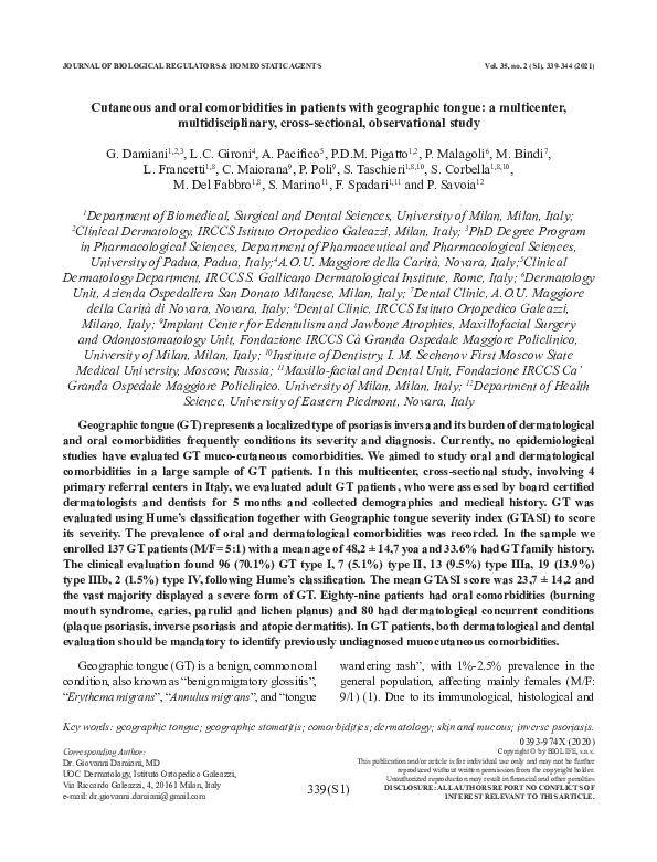 (PDF) Cutaneous and oral comorbidities in patients with geographic tongue: a multicenter ...