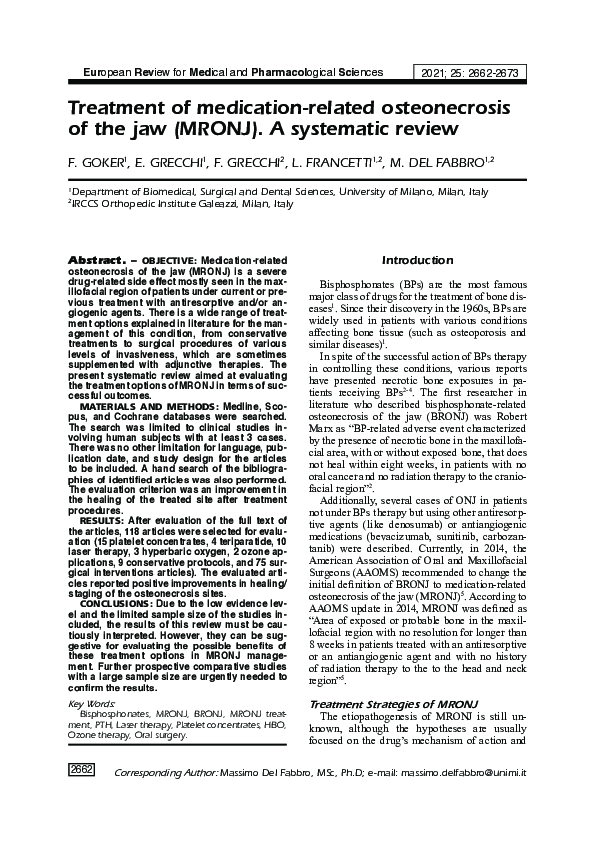 (PDF) Treatment of medication-related osteonecrosis of the jaw (MRONJ ...
