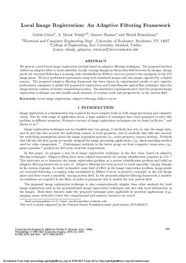 (PDF) Local image registration: an adaptive filtering framework
