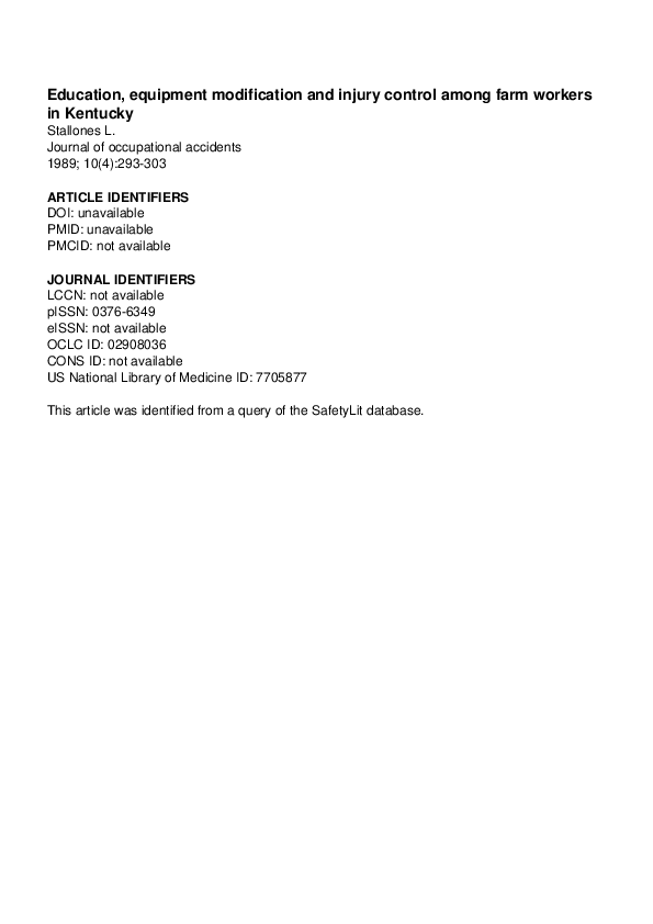 (PDF) Education, equipment modification and injury control among farm ...