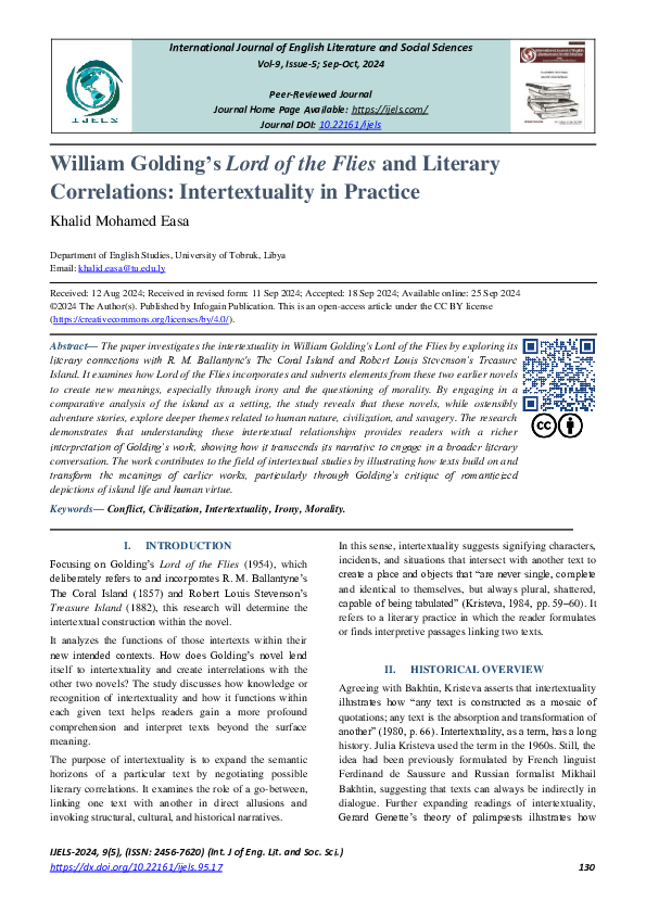 (PDF) William Golding's Lord of the Flies and Literary Correlations ...