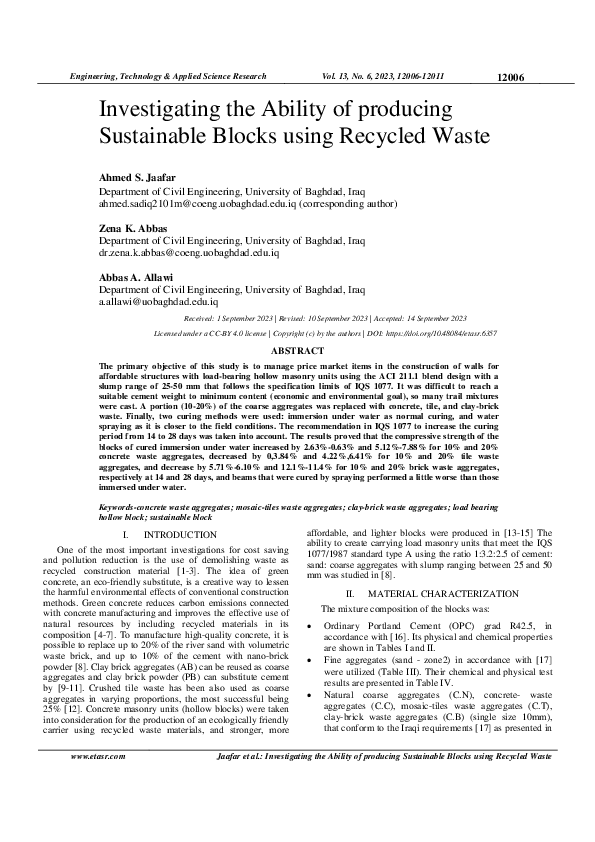 (PDF) Investigating the Ability of producing Sustainable Blocks using ...