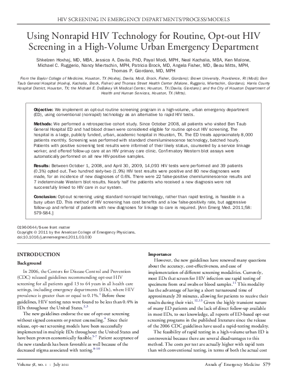 (PDF) Using Nonrapid HIV Technology for Routine, Opt-out HIV Screening ...