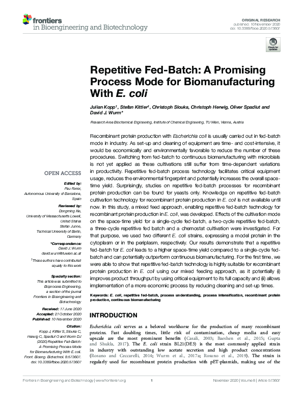 (PDF) Repetitive Fed-Batch: A Promising Process Mode for Biomanufacturing With E. coli