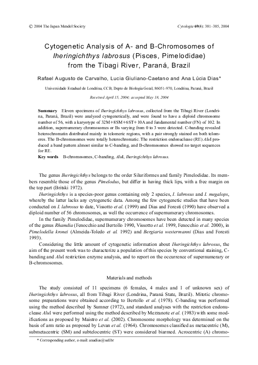 (PDF) Cytogenetic Analysis of A- and B-Chromosomes of Iheringichthys labrosus (Pisces ...