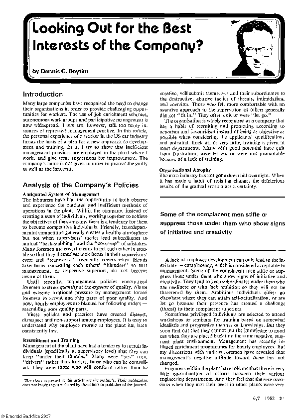 (PDF) Looking Out for the Best Interests of the Company?