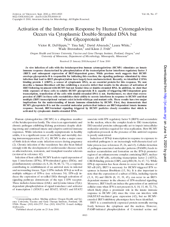 (PDF) Activation of the Interferon Response by Human Cytomegalovirus ...