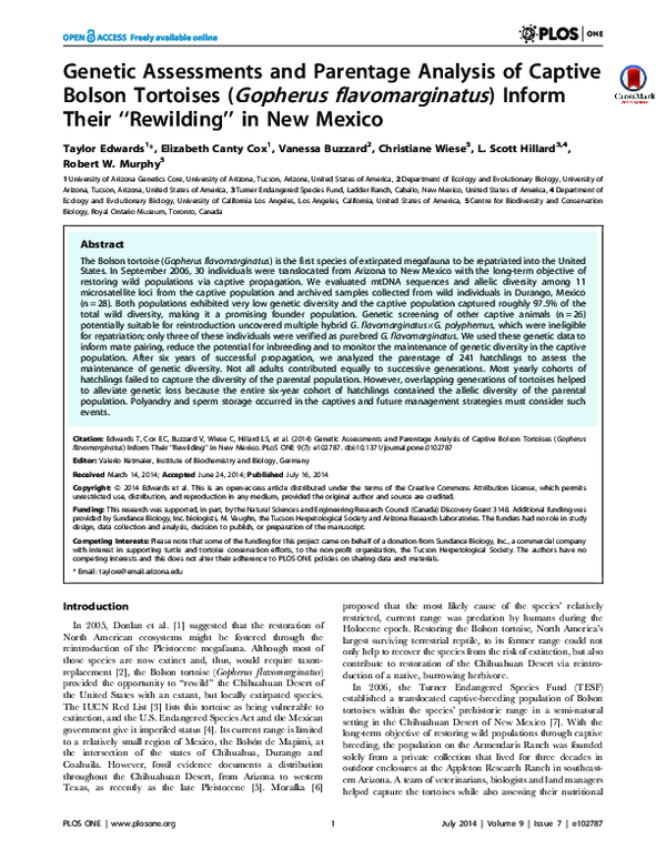 (PDF) Genetic Assessments and Parentage Analysis of Captive Bolson ...