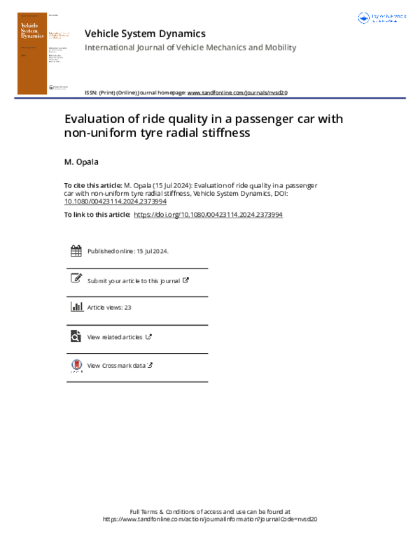 (PDF) Evaluation of ride quality in a passenger car with non-uniform ...