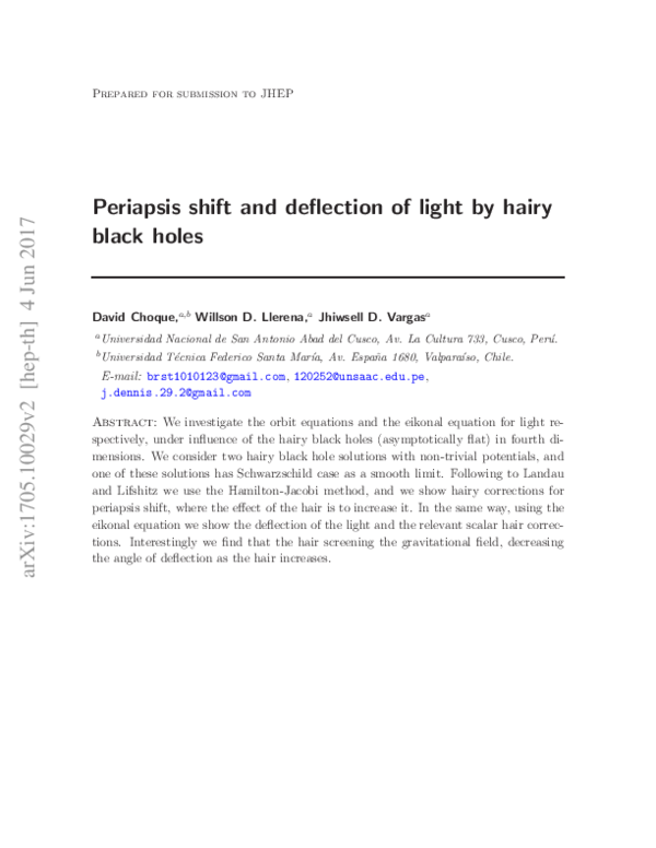 (PDF) Periapsis shift and deflection of light by hairy black holes
