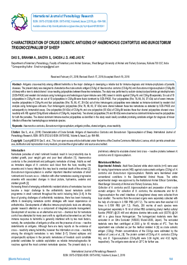 (PDF) CHARACTERIZATION OF CRUDE SOMATIC ANTIGENS OF HAEMONCHUS ...