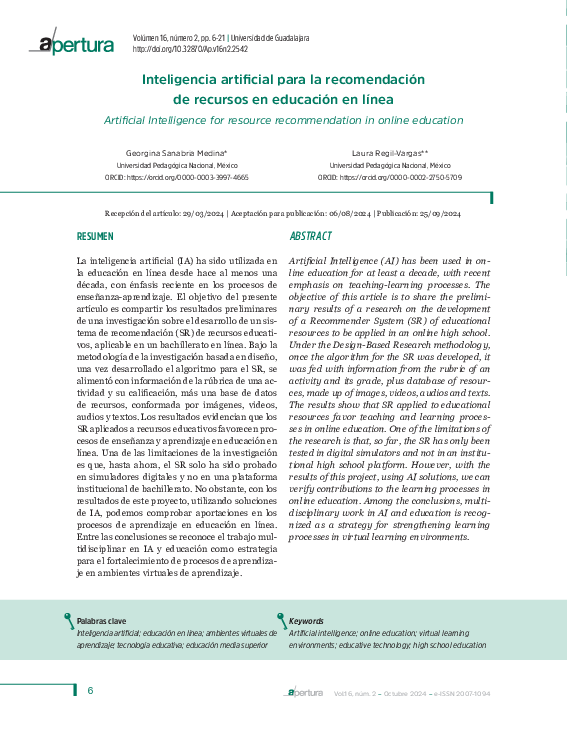 (PDF) Artificial Intelligence for resource recommendation in online education
