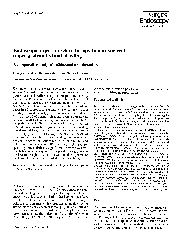 (PDF) Endoscopic injection sclerotherapy in non-variceal upper ...