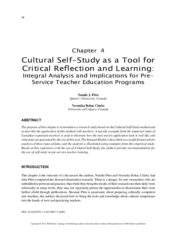 (PDF) Cultural Self-Study as a Tool for Critical Reflection and Learning
