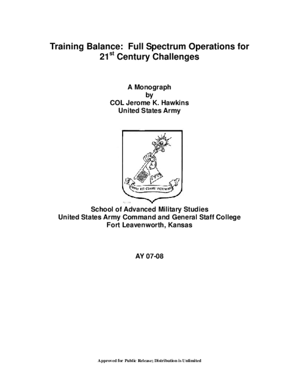 (PDF) Training Balance: Full Spectrum Operations for 21st Century ...
